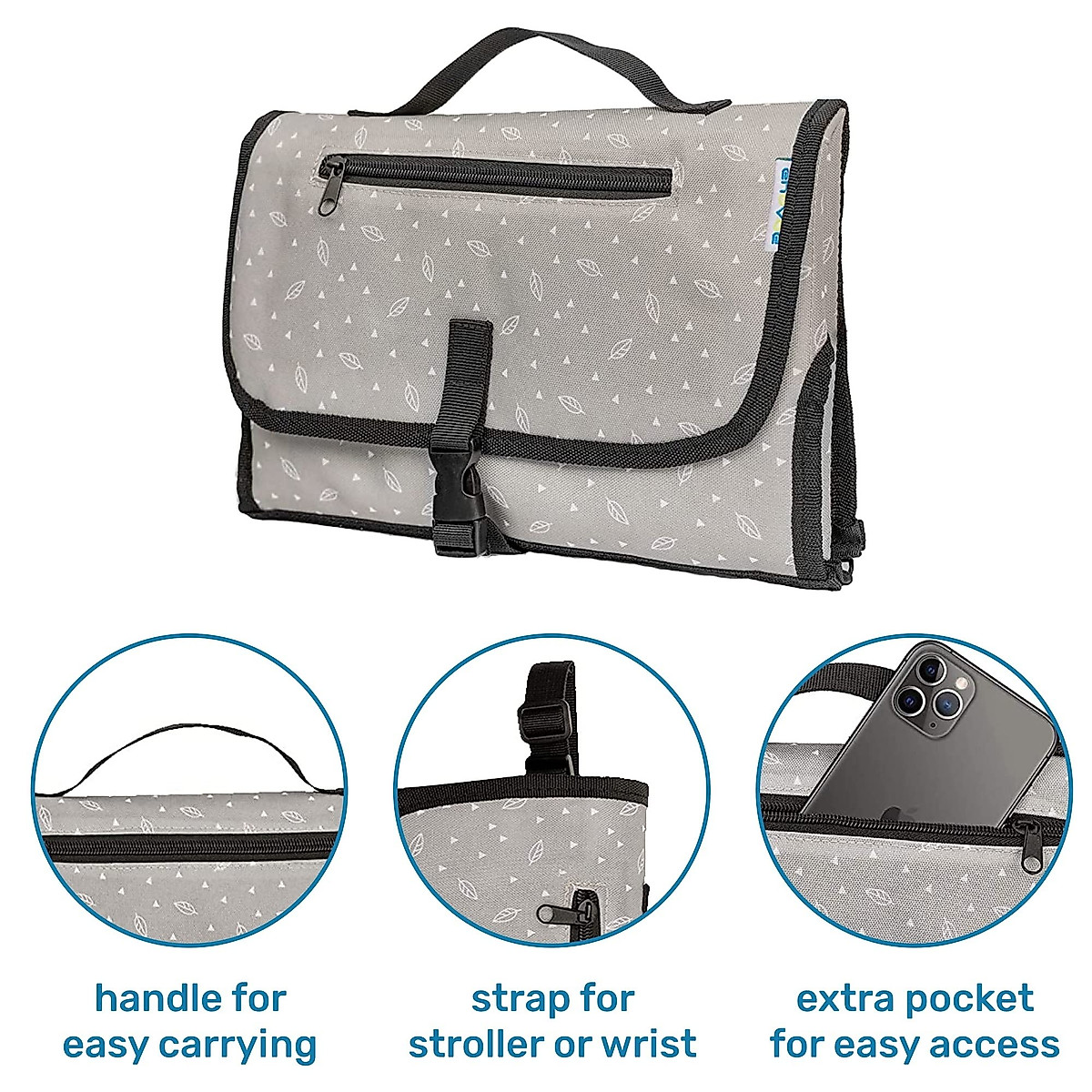 Enovoe Portable Diaper Changing Pad for Baby - Travel Changing Mat with Built-in Head Pillow - Foldable Diaper Changing Station - Baby Travel Essentials - Black Arrow Design - 11.81x8.66x1.18 inches