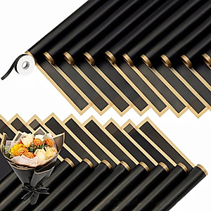XIYUAN 20 Counts Gold Edge Fresh Flowers Wrapping Paper,DIY Crafts，Gift Packaging or Gift Box Packaging,Waterproof Flower Wrapping paper 22.8X22.8 inches Florist Bouquet Supplies,Gold Edge (Black)
