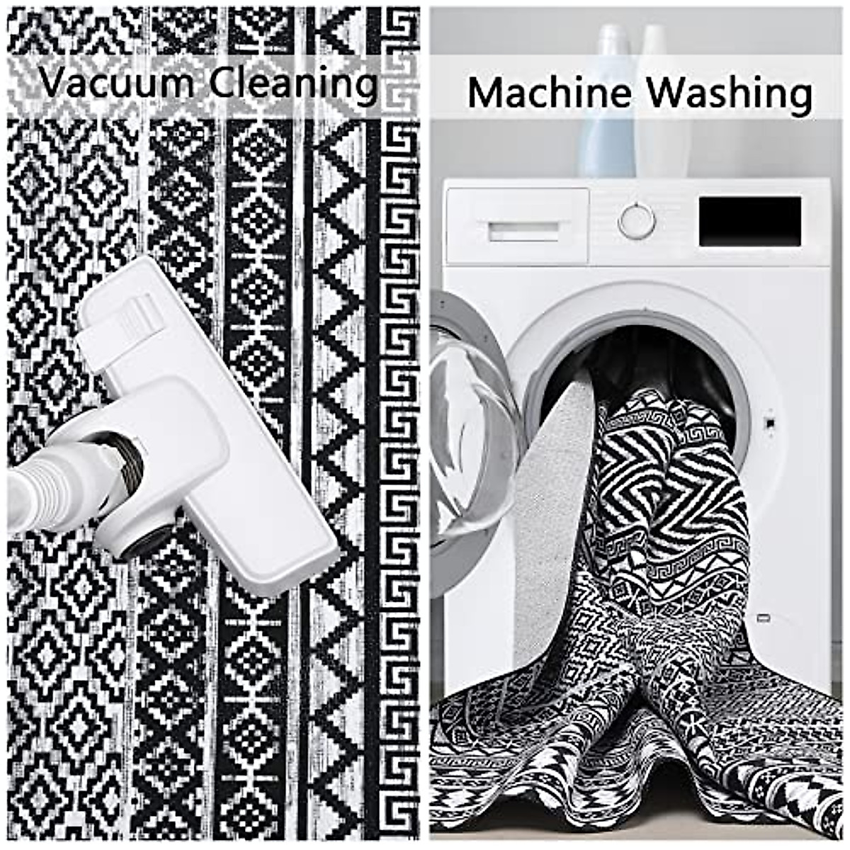 RUGSREAL Machine Washable Bohemian Area Rug Moroccan Stain Resistant Rug Geometric Non-Slip Area Rug for Living Room Bedroom Home Office, 5' x 7'