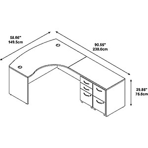Bush Business Furniture Series C 60W Bowfront RH L-Desk, 2-Drawer Mobile Pedestal and 3-Drawer Mobile Pedestal