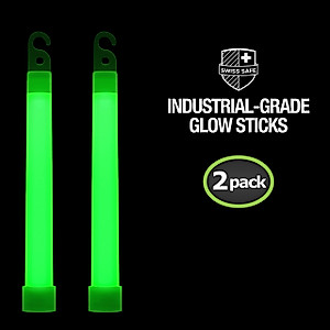 Swiss Safe Premium 6" Glow Sticks - Extra Bright, 12+ Hour Duration, Emergency Ready (Green 2-Pack)