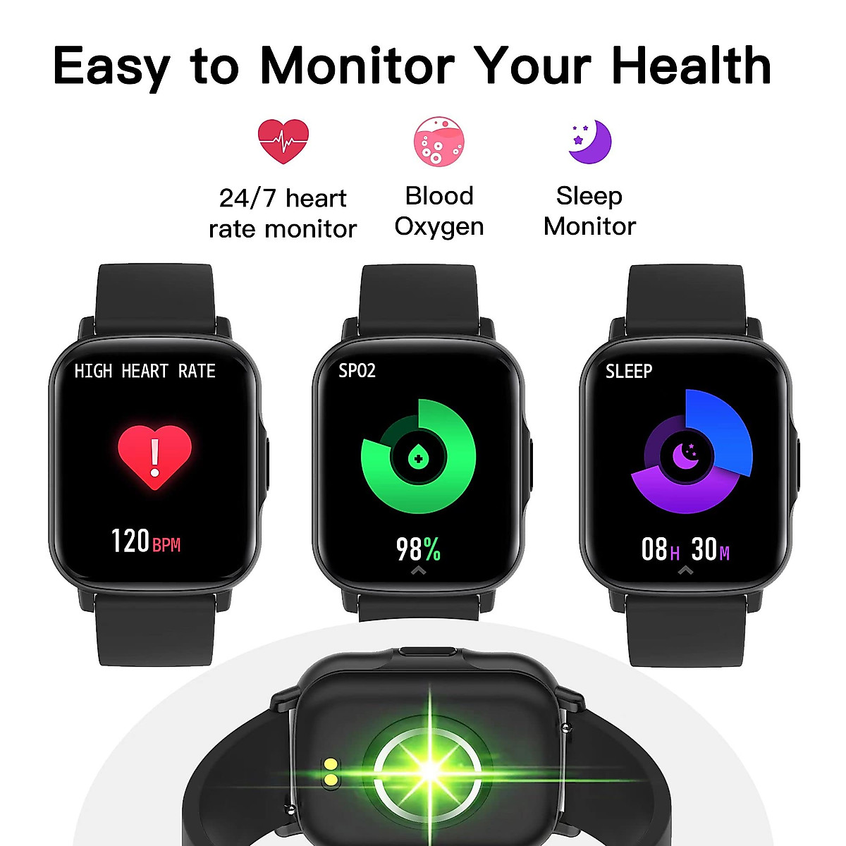 Bemtava Smart Watch, Smartwatch for iPhone Android Phones with Call Message Reminder, 1.7 inch DIY Watch Face Fitness Tracker with Heart Rate/Sleep Monitor, GPS Sports Tracking for Women Men Kids