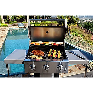 Permasteel 3-Burner Gas Grill | Cast Iron Cooking Grates, Grilling Tools Holder, Foldable Sides, PG-A40301-BK, Pedestal Style, 30000 Total BTUs - Black