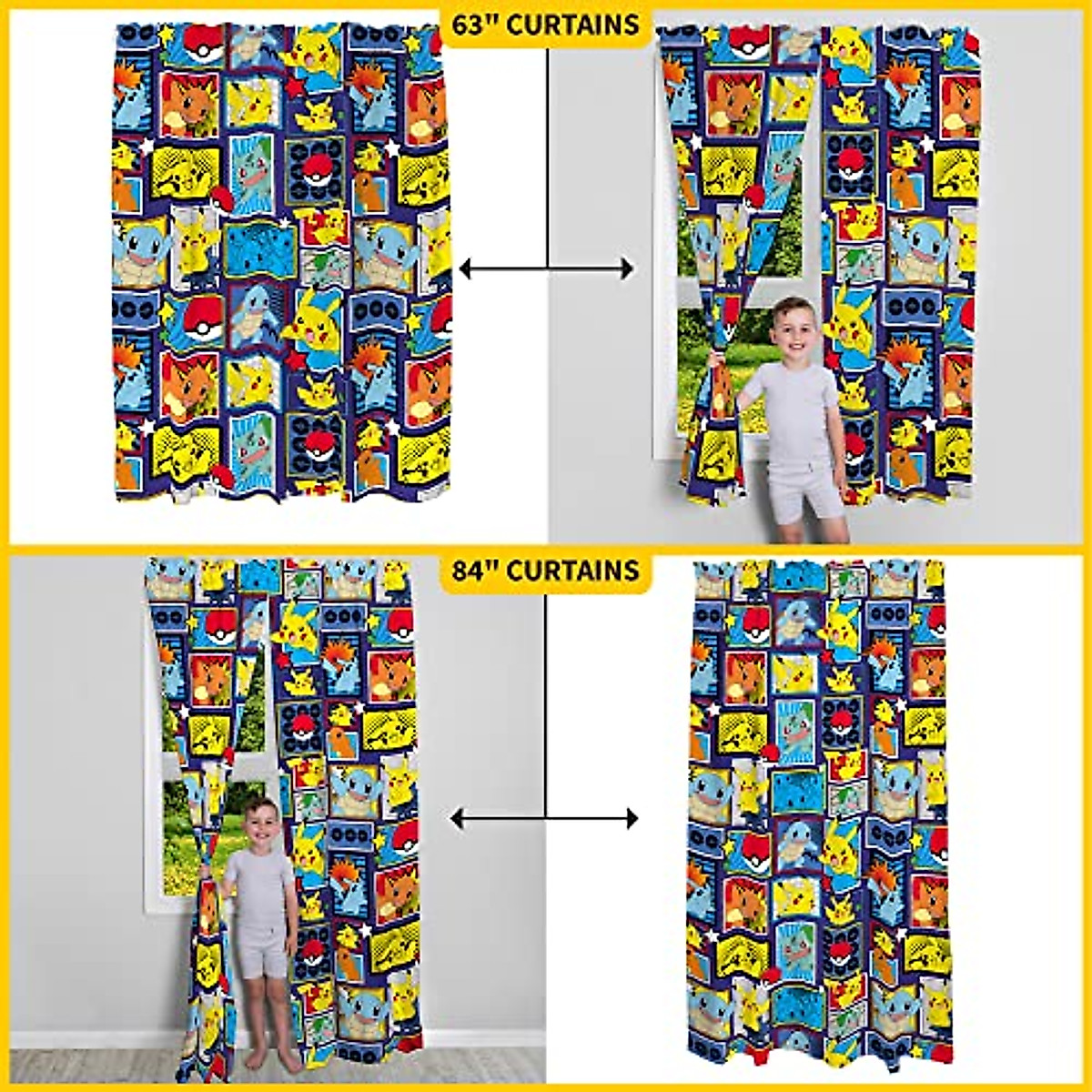Franco Kids Room Window Curtains Drapes Set, 82 x 63 in, Pokemon