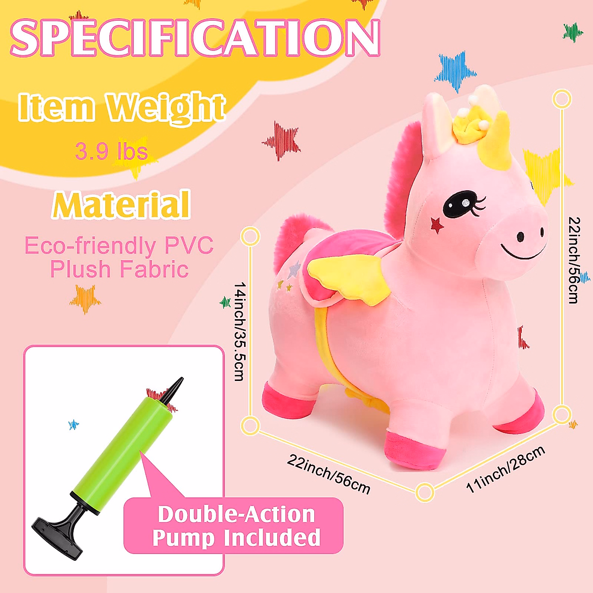 Bouncy Christmas Pink Unicorn Bouncer, Toddler Girl Bouncing Animal Hopper, Inflatable Plush Hopping Toy for Baby First Birthday Gift 36 Month 3 4 Year Old Kid