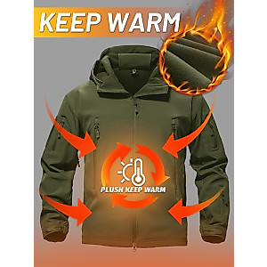 TACVASEN Men Winter Waterproof Snowboard Softshell Parka Jacket Tactical Hoodie Rain Jackets Fleece Lined Mutil-pockets Ski Coats Army Green M