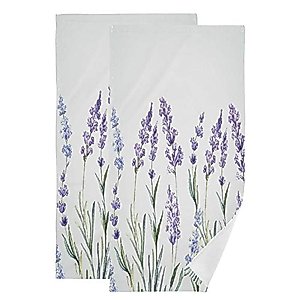 Blueangle Watercolor Lavender Print Soft Hand Towels for Bath Decorative Guest Towels Fingertip Towels for Bathroom Spa Gym, 2-Piece, 14.4 x 28.3 inches