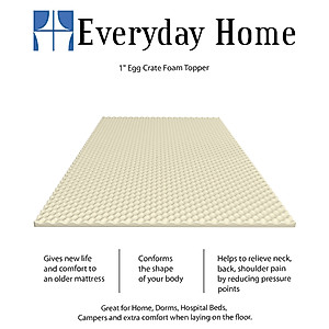 Egg Crate Mattress Topper Twin XL designed to add extra comfort and support. Great for dorms, hospital beds, cots, campers, more -by Everyday Home