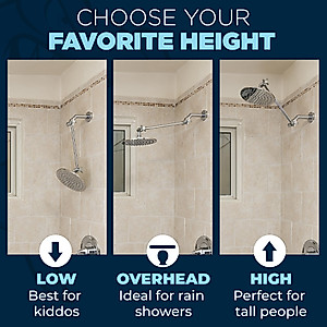 HammerHead Showers® ALL METAL 12 Inch Shower Head Extension Arm - Adjustable Shower Arm Extension Raises Showerhead Height - Shower Extender Arm Supports up to 10lbs — Chrome