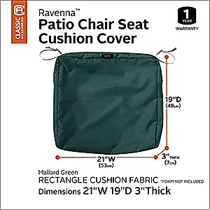 Classic Accessories Ravenna Water-Resistant 21 x 19 x 3 Inch Rectangle Outdoor Seat Cushion Slip Cover, Patio Furniture Chair Cushion Cover, Mallard Green, Patio Furniture Cushion Covers