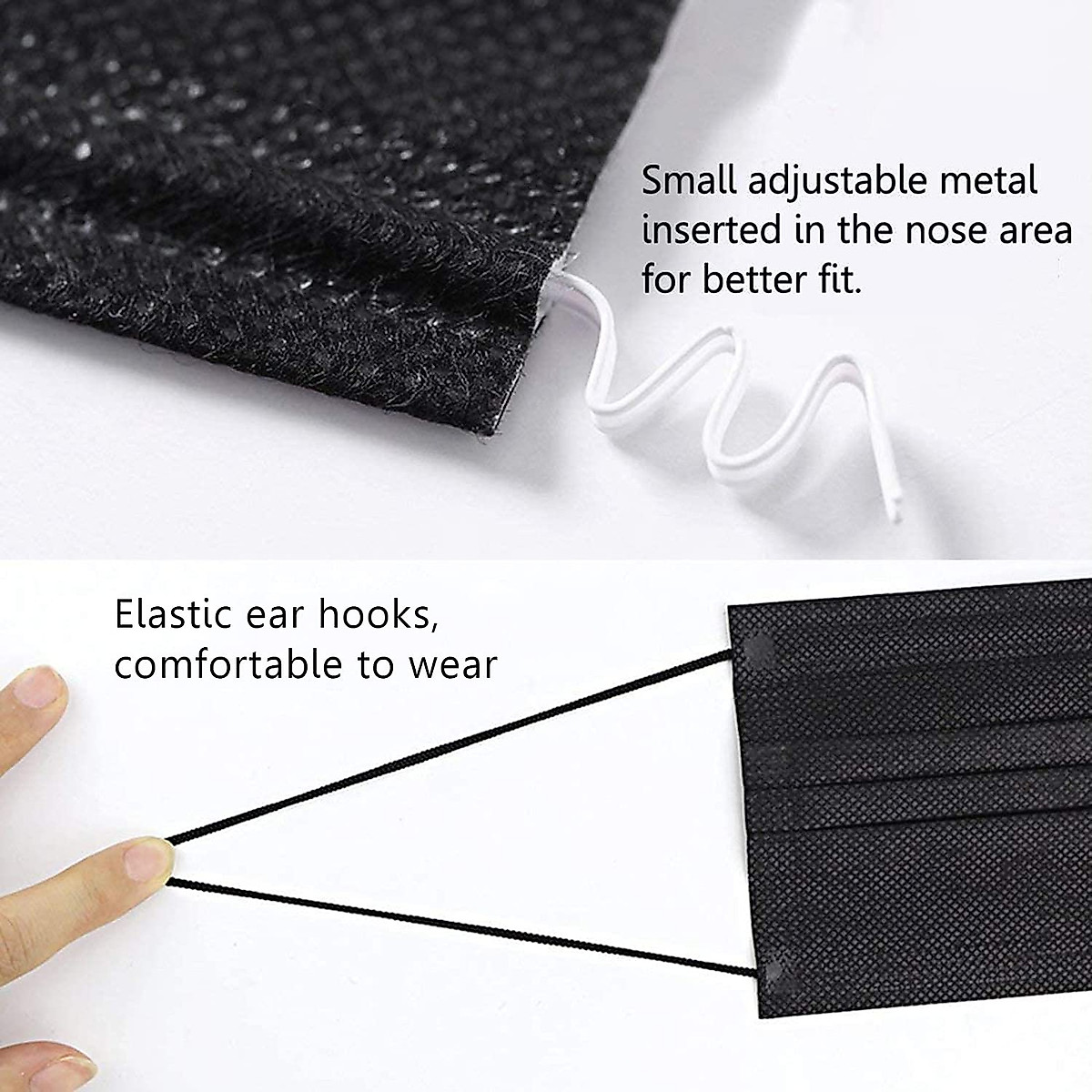 100pcs Black Disposable Face Masks 3Ply Black Face Mask Disposable Masks Breathable