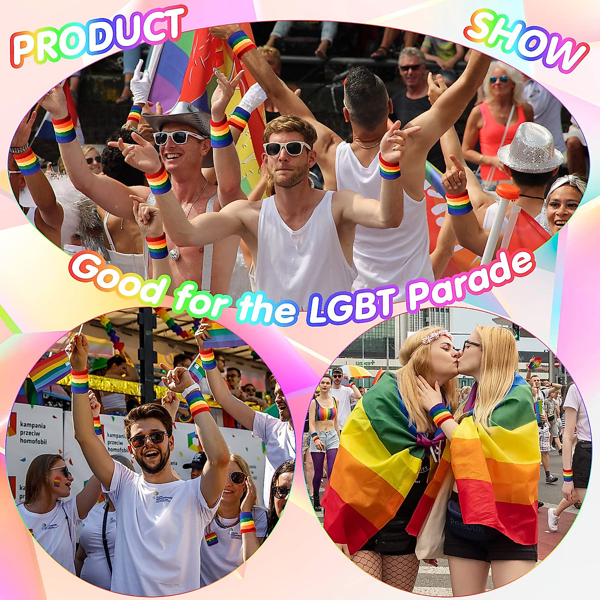 100 Pieces Rainbow Striped Wrist Sweatbands Bulk Gay Pride Athletic Cotton Sweatband Terry Cloth Wristbands for Men Women Birthday Halloween Rainbow Festival Party Parades Sports