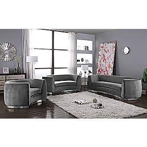 Meridian Furniture Julian Collection Modern | Contemporary Velvet Upholstered Loveseat with Stainless Steel Base in Polished Chrome Finish, Grey, 70" W x 34" D x 28" H