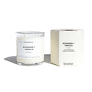 Calyan Wax Scented Candle, Redwood & Vanilla Candle for The Home Scented with Butterscotch, Soy Wax Aromatherapy Candle in Glass Jar with 37 Hour Burn Time, Non Toxic Scented Candles Gifts