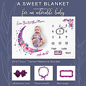 Luka&Lily Baby Monthly Milestone Blanket - 60"x40" Moon Blanket for Baby Girl Shower Gifts - First Year Calendar Growth Chart