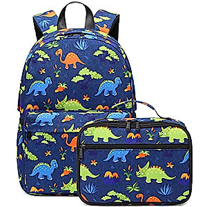 Abshoo Cute Lightweight Little Kids Backpacks for Boys and Girls Preschool Backpack With Lunch Bags(Dinosaur Navy)