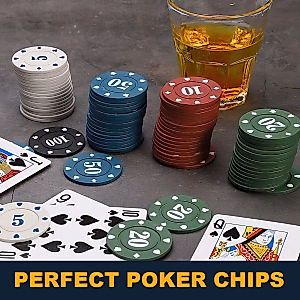 Lynkaye 100 Pcs Poker Chips with Storage Box, Plastic Poker Card Chips with Denomination Printed Number for Texas Home Nights, Learning Math Counting, Bingo, Family Game Token