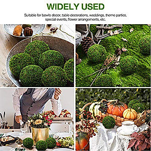 Natural Green Moss Decorative Ball 3.5" Set of 6, Hanging Balls with Handmade, Hanging Balls Vase Bowl Filler, Christmas Tree Garden Weddings Home Party Decor
