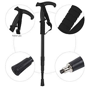 Portable Trekking Pole, Outdoor Walking Stick High Strength Aluminum Alloy Hiking Poles Anti‑Slip Canes for Elderly(Black) Trekking Poles