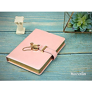 Mazeran Heart Shaped Lock Journal, PU Leather Hard Cover Gold Gild Edge Notebook Travel Diary, B6 Lined Locking with Key Personal Planner Secret Organizers Gift for Girls Women Daughter