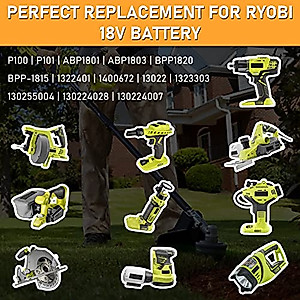 [Upgraded to 3.6Ah] 2 Pack P100 Replacement Battery Compatible with Ryobi 18V Battery One+ Power Tools Replace for P101 ABP1803 BPP1820 1322401 1400672 130224007 1323303 Battery Cordless Power Tools