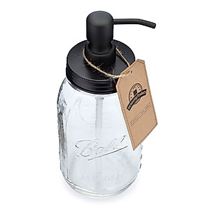 Quart Size Mason Jar Soap and Lotion Dispenser - Black - by Jarmazing Products - Made from Rust-Proof Stainless Steel