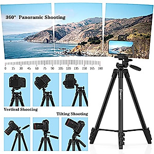KINGJUE 60'' Camera Phone Tripod Stand Compatible with Canon Nikon DSLR with Universal Tablet Phone Holder Remote Shutter Bubble Level and Carry Bag Max Load 6.6LB