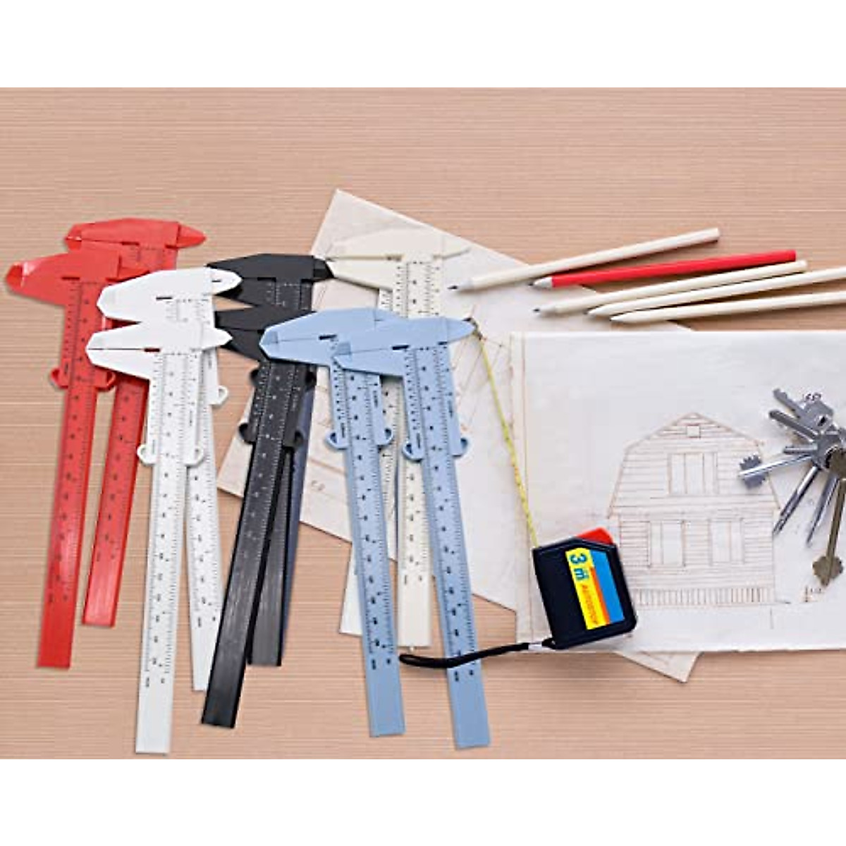 Mini Plastic Caliper, 10 Pack 6in/150mm Vernier Caliper, Double Scale Sliding Gauge Measuring Tool for Student Office, Jewelry Sliding Gauge Ruler Measuring Tool, 5 Different Colors(10 Pack)