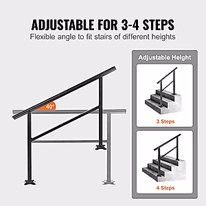 VEVOR Handrail for Outdoor Steps, 3-4 Steps Outdoor Handrail, Adjustable Aluminum Staircase Handrail, Thickened Stair Railings for Porch Railing, Deck Handrail