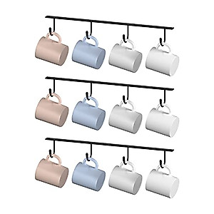 ORZ 3 PCS Coffee Mug Hooks Under Cabinet, Load Up to 12 Mug Cup (Black)