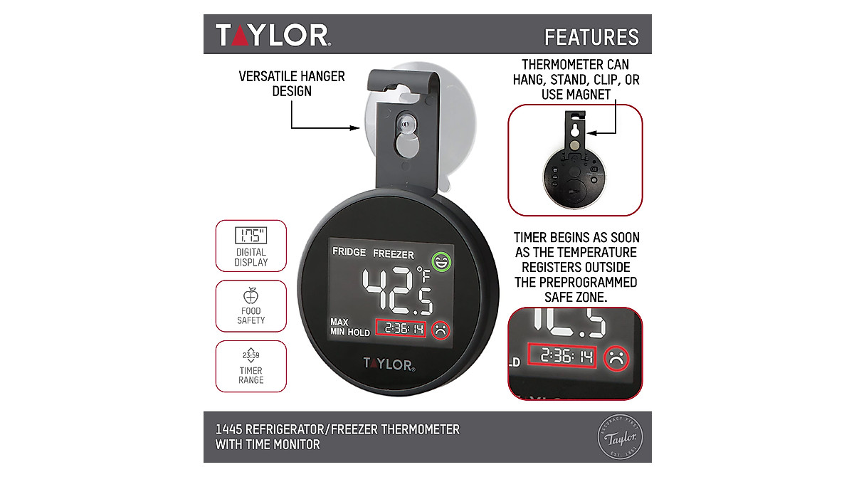 Taylor Digital Refrigerator Thermometer with Time Monitor