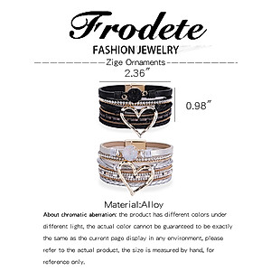 Multilayer Leather Wrap Bracelet for Women Black Leather Cuff Bracelet Western Boho Bracelet with Clasp Rhinestone Leather Bracelets Jewelry for Women Trendy Stocking Stuffers