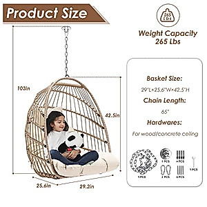 RADIATA Egg Chair Luxury Outdoor Patio Wicker Hanging Swing Egg Chairs with Water Resistant Cushions for Patio Backyard Balcony (Beige,Without Stand)