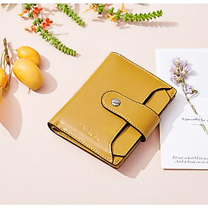 BOSTANTEN Women Leather Wallet RFID Blocking Small Bifold Zipper Pocket Wallet Card Case Red and Yellow Bundle