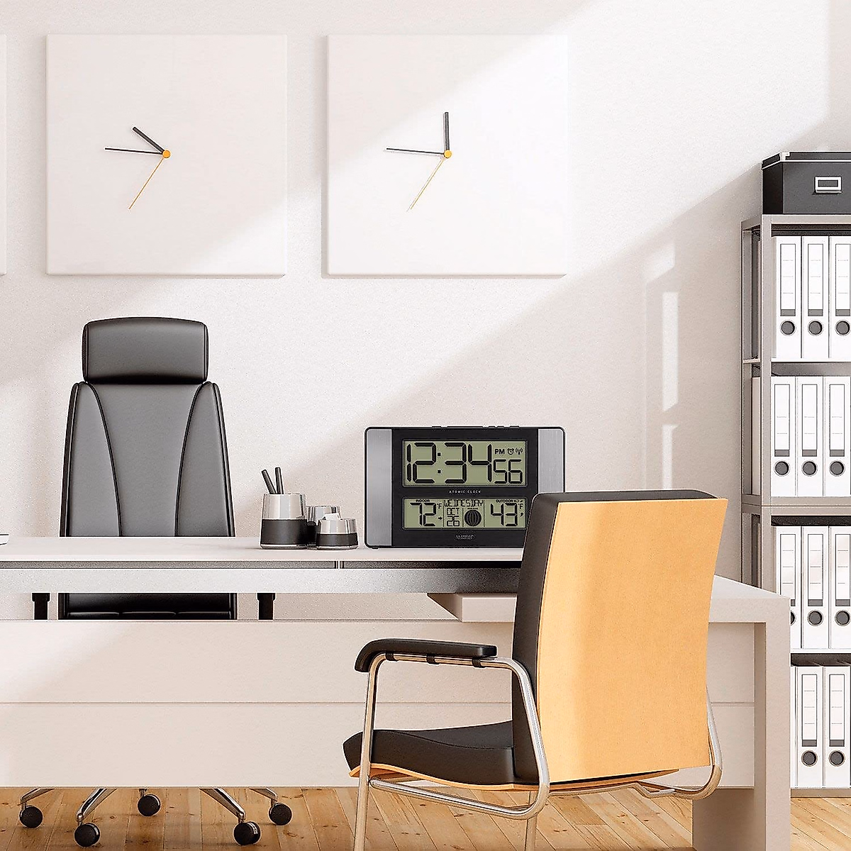 La Crosse Technology Atomic Digital Clock with Temperature and Moon Phase, Aluminum Finish (513-1417AL)