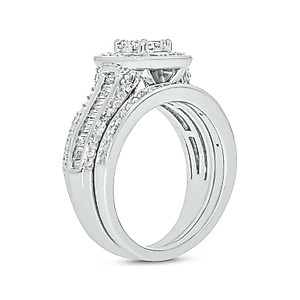 Cali Trove, 1/3cttw Baguette and Diamond Cluster Square Halo Engagement Ring with Matching Diamond Wedding Band for Women in 925 Sterling Silver, Women's Silver Square Halo Wedding Ring Set with