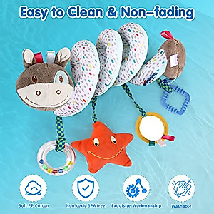 XIXILAND Car Seat Toys for Babies 0-6 Months, Baby Toys 0-6 Months Stroller Toys Infant Toys 0-3 Months, Newborn Toys 0 3 Months Brain Development Crib Toys Hanging Toys with Mirror Rattles Teether