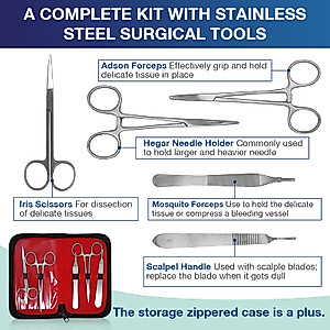 AZchose Suture Practice Kit for Students, Complete Training Kit with 14 Pre-Cut Wounds, a Suture Tool Kit and Suture Threads (Stocking Stuff for Education and Demonstration Only)
