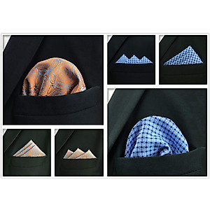 SHLAX&WING 5 Pieces Assorted Mens Silk Pocket Square Handkerchiefs Set 40