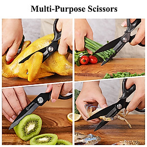 Sunnecko Kitchen Scissors All Purpose Heavy Duty Scissors Titanium Coated, Food Scissors Dishwasher Safe, Micro Serrated with Detachable Blades