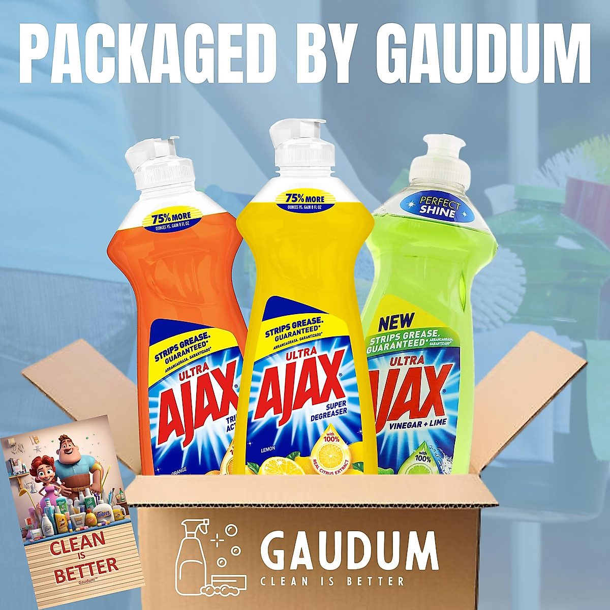 Ajax Dish Soap - Ajax Dishwashing Liquid Super Degreaser 14 FL OZ (Lemon, Orange, Lime) (Variety Pack of 3) 1 of Each - Includes Clean is Better Card