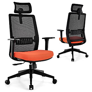 Giantex Big and Tall Office Chair 400lbs, Heavy Duty Ergonomic Mesh Chair with Adjustable Lumbar and 3D Headrest, Wide Orange Seat, High Back Computer Executive Desk Chair for Office, Conference Room
