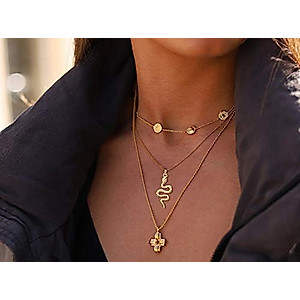 Sora Tuki Gold Snake Necklace Silver Snake Pendant Necklace Layered Snake Necklace for Women Serpent Gold Necklaces for Women Trendy Necklace Dainty Snake Jewelry