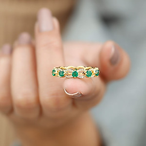 Rosec Jewels 1.5 ct Created Emerald and Diamond Bridal Eternity Ring in Gold for Women, Aaaa Quality, 14K Yellow Gold, Size:US 6.00