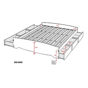 Prepac Queen Sonoma 6 Drawers, White Platform Storage Bed