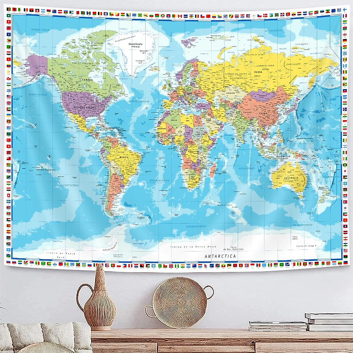 SAOLUIS World Map Tapestry, Map Of The Countries Of The World Educational Tapestry, Map Tapestry Wall Decoration For Classroom Bedroom Living Room Dorm Home Decoration 60X40 Inch