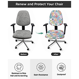 Colorful Conch Shell Office Chair Cover Stretchable Computer Chair Seat Cover Backrest Slipcovers, Ocean Beach Starfish Coastal Blue Pink Stretchable Rotating Desk Chair Seat Cushion Split Protectors