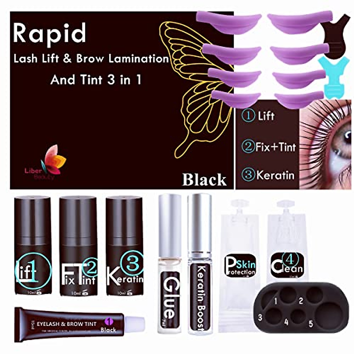 Lash Lift And T-i-n-t Kit, Lash Lift With(D-y-e), 10ml Eyelash Perm With Black Stain, Keratin EyeLash Lifting, Brow Lamination with Darker Look Be Voluminous 6 Weeks-10 Applications