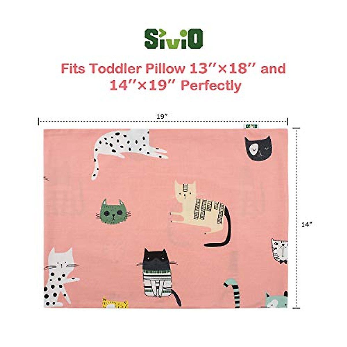 Sivio Toddler Pillowcases Ultra Soft 100% Cotton Bedding Pillow Case Cover for Child,Pink Cat 14"x19" for 13"x18",12"x16" Pillow