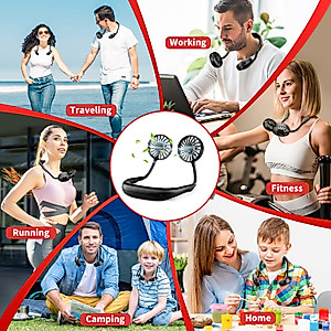 RJVW Portable Neck Fan, Hand Free Personal Hanging Neck Sports Fan USB Rechargeable (3 Speed Adjustable) Wearable Cooling Head Fan,360 Degree Free Rotation for Traveling, Sports, Office, Reading